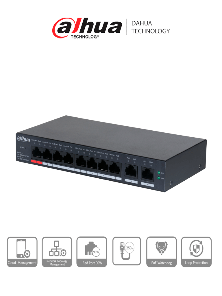 DAHUA DH-CS4010-8ET-110 Switch Poe de 10 Puertos Fast Ethern