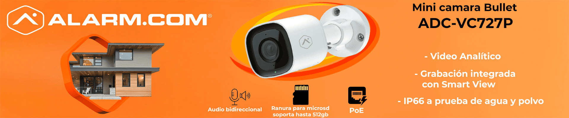 ALARM.COM ADCV727P- Camara bullet Exterior + Poe ( Pro )