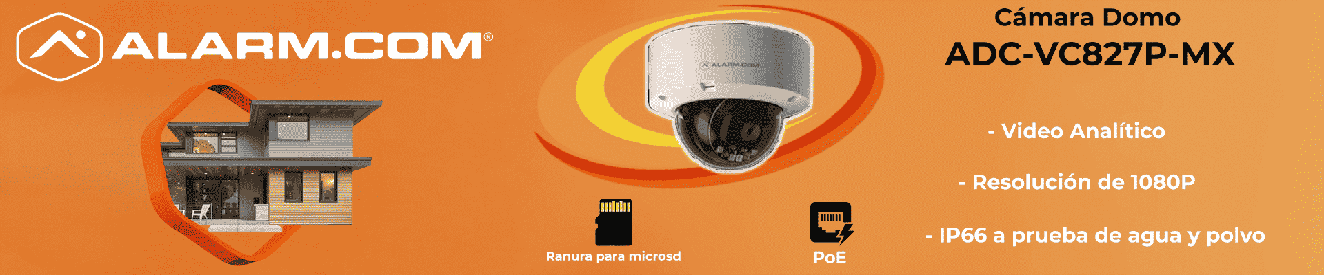 ALARM.COM ADCV827P- Camara Domo Exterior + Poe ( Pro ) Compa
