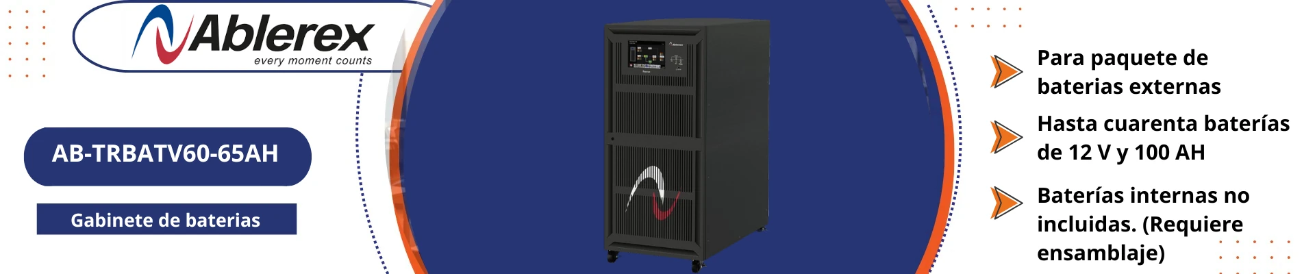 ABLEREX - AB-TRBATV60-65AH-KD/B Gabinete para paquete de bat
