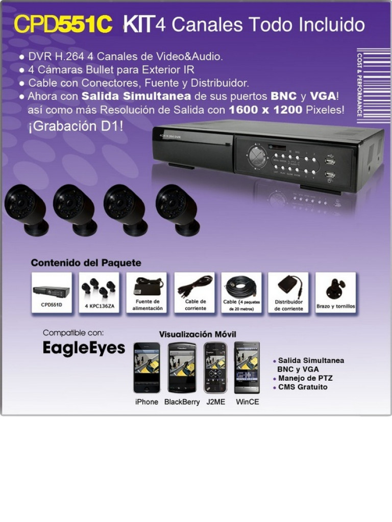 AVTECH CPD551CKIT- KIT DVR 4 CH/ GRABACION D1/SALIDA DE VIDEO BNC