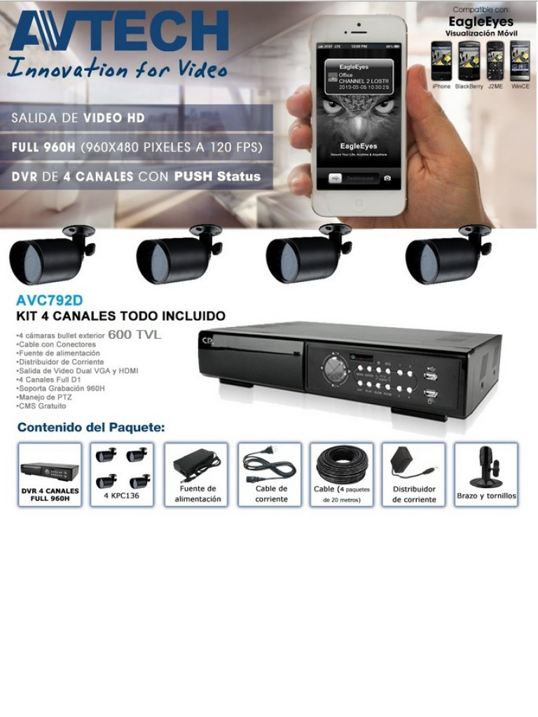 AVTECH AVC792DKITH600-KIT DVR DE 4CH FULL 960H/SALIDA DE VIDEO HDMI ...