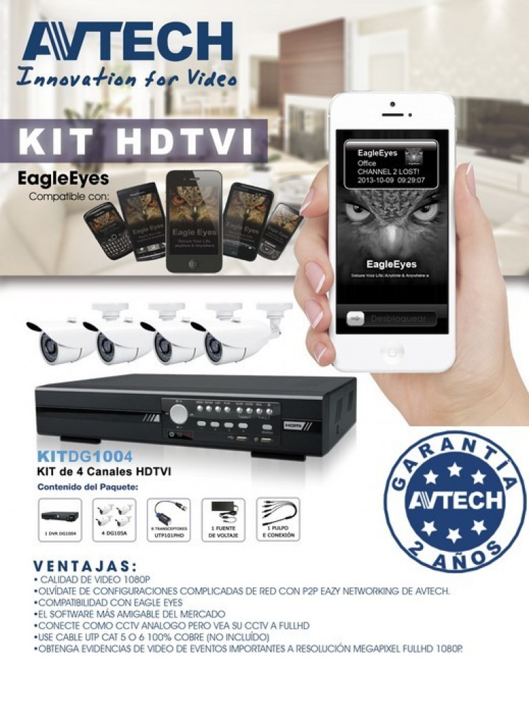 AVTECH KITDG1004PAK - PAQUETE DE 4 CANALES TRIBRIDO FENIX/HDTVI ...