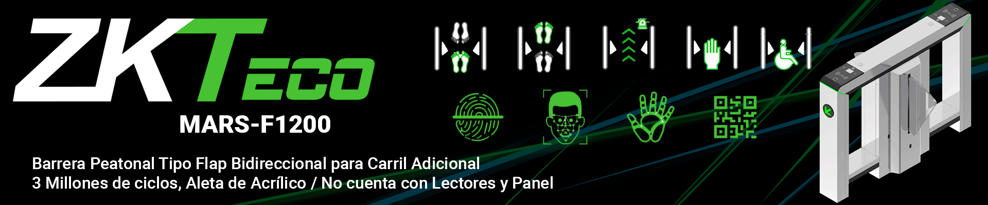 ZKTECO MARS-F1200-Barrera Peatonal Tipo Flap Bidireccional