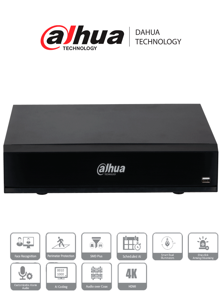 DAHUA DH-XVR7104HE-4K-I3 - DVR de 4 Canales 4K con IA/ H.265