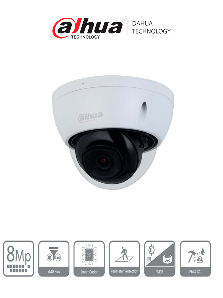 DAHUA IPC-HDBW2841E-S -Cámara IP Domo Antivandálica 4k/ 8 Me